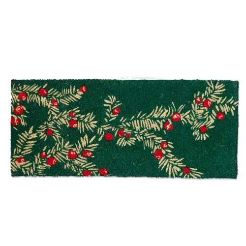 TAG Winter Sprig Coir Door Mat Natural Christmas Doormat - Green