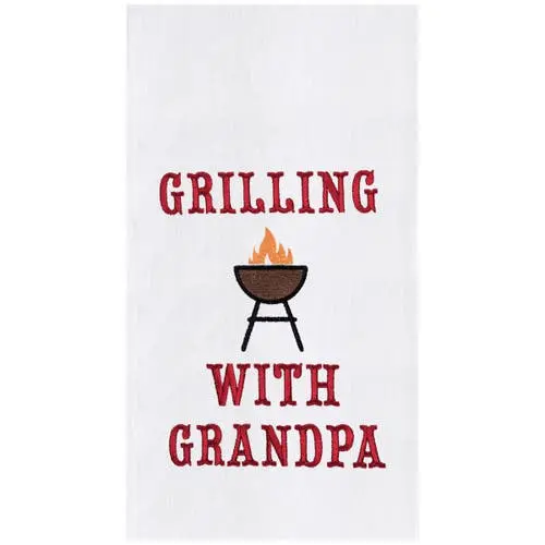 C&F HOME Grilling With Grandpa Father's Day Kitchen Embroide Hand Towel - Red