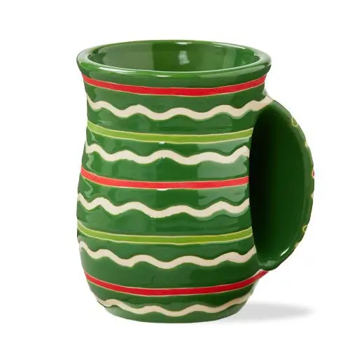 TAG Festive Stripe Handwarmer Mug Multi Ceramic Drinkware - Green