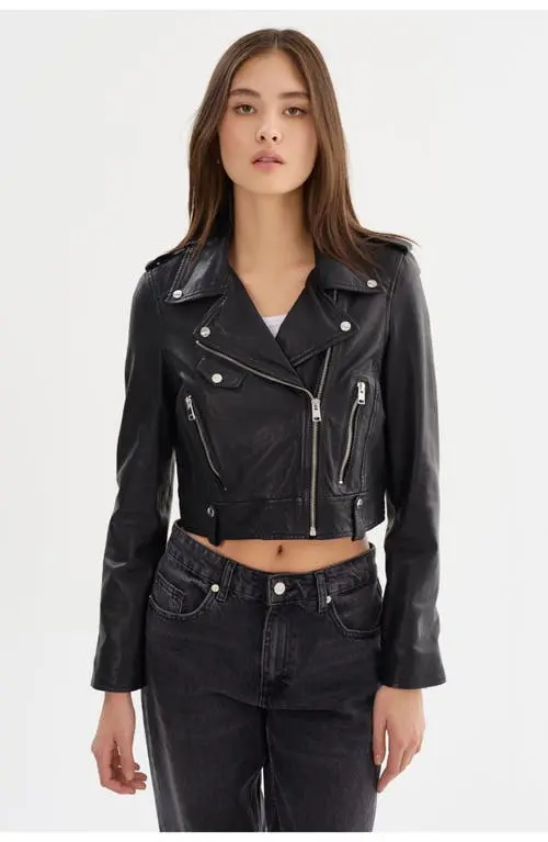 LAMARQUE Ciara Cropped Leather Biker Jacket - Black
