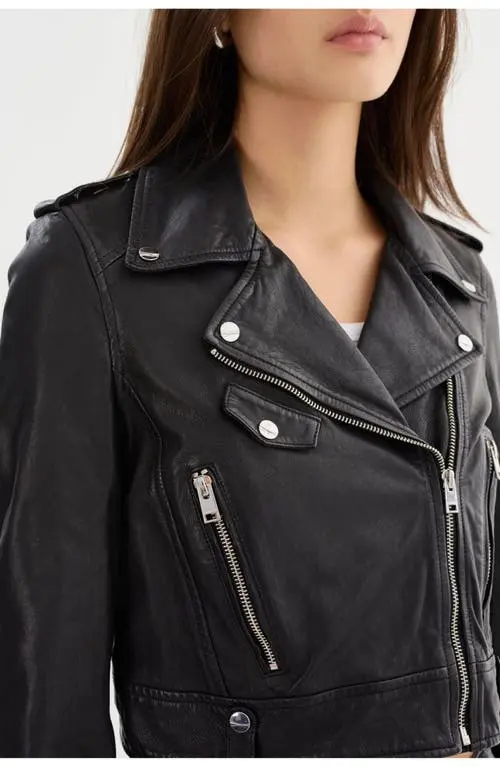 LAMARQUE Ciara Cropped Leather Biker Jacket - Black