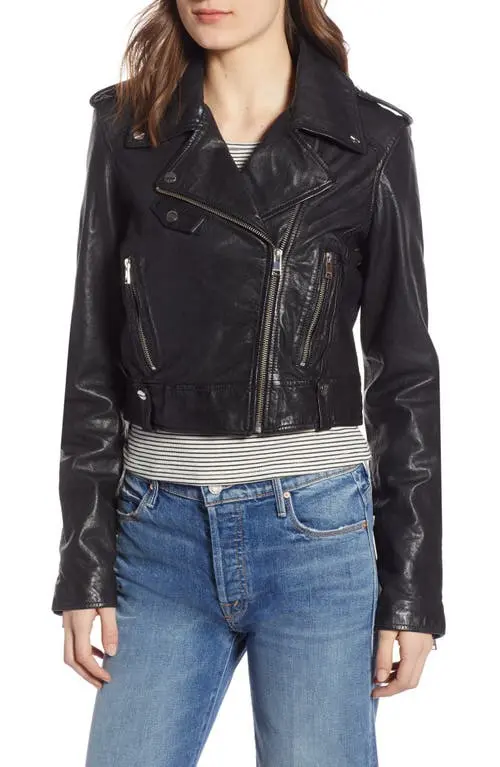 LAMARQUE Cropped Leather Biker Jacket