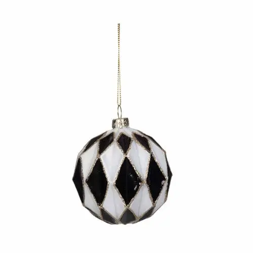 CAROL & FRANK White Glass Set Of 2 Christmas Round Bulb Ornaments