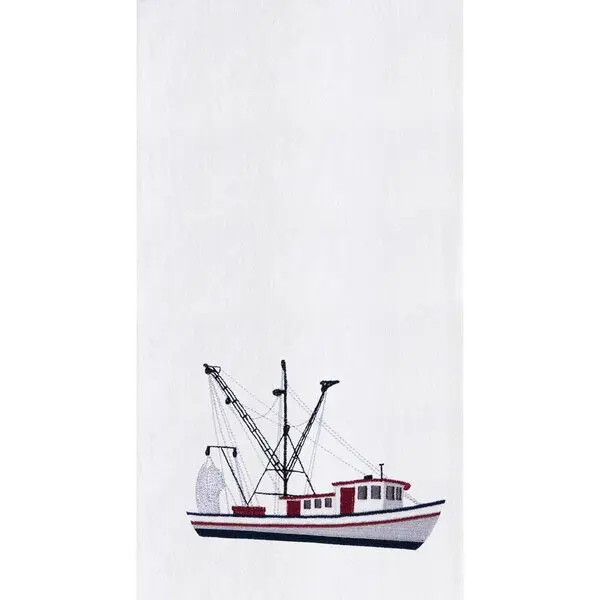 C&F HOME Shrimp Boat Kitchen And Bathroom Embroide Hand Towel - Red