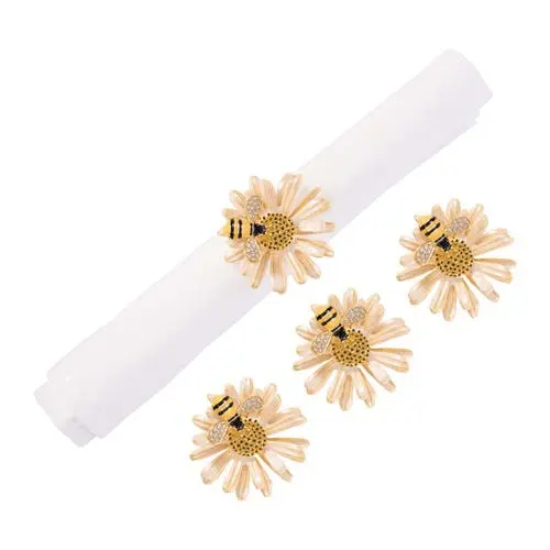 C&F HOME Daisy And Bee Tabletop Napkin Rings Set Of 4 - Yellow
