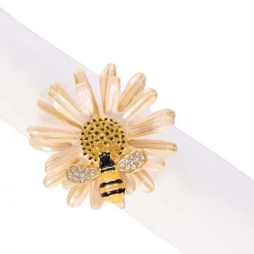 C&F HOME Daisy And Bee Tabletop Napkin Rings Set Of 4