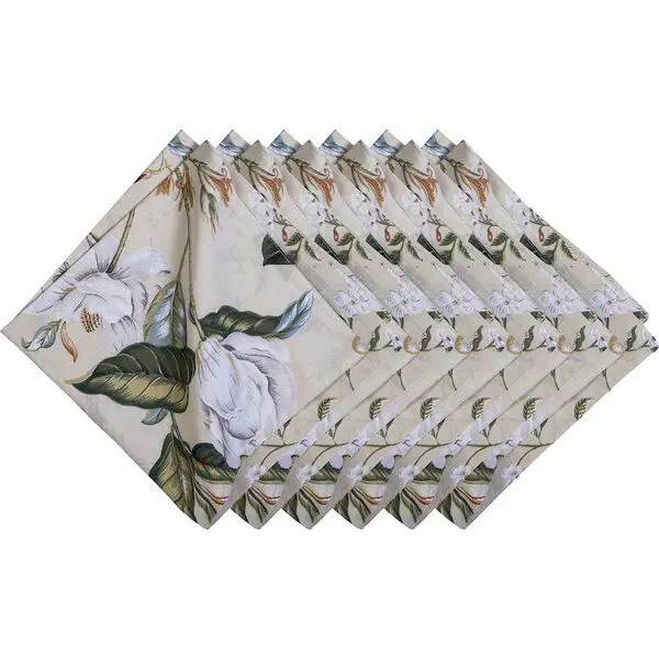C&F HOME Garden Images Reversible Graphic Print Machine Washable Hemstitch Napkins Set Of 6 - Green