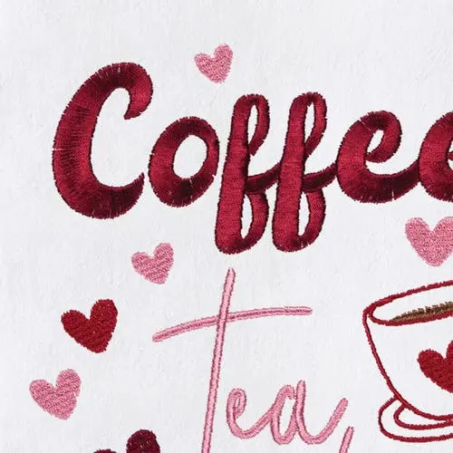 C&F HOME Coffee Tea Or Me" Embroide 100% Cotton Flour Sack Valentine's Day Dishtowel