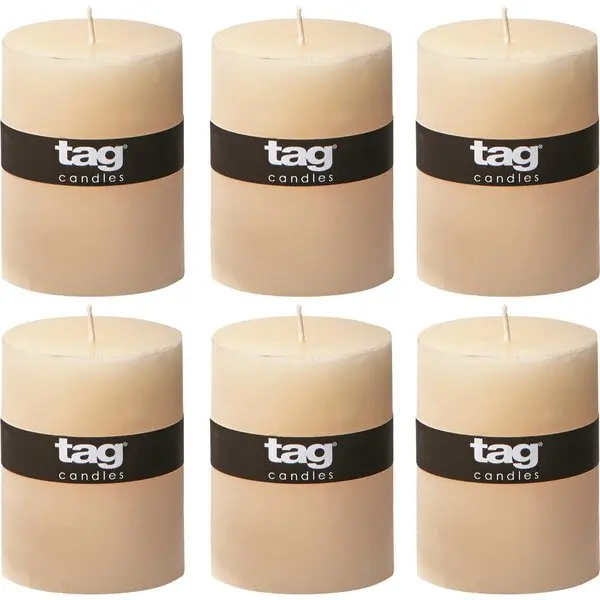 TAG Ivory Pillar Candles Unscented Long Burning Set Of 6 - Beige