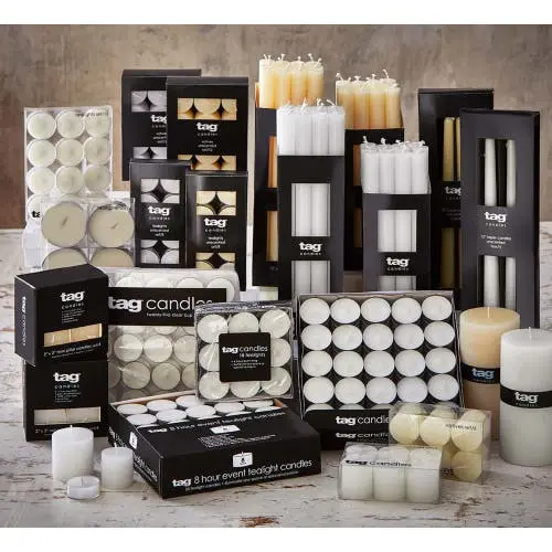 TAG Ivory Pillar Candles Unscented Long Burning Set Of 6