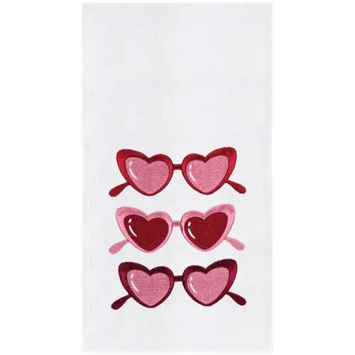 C&F HOME Heart Glasses Embroidered 100% Cotton Flour Sack Valentine's Day Dishtowel - Pink