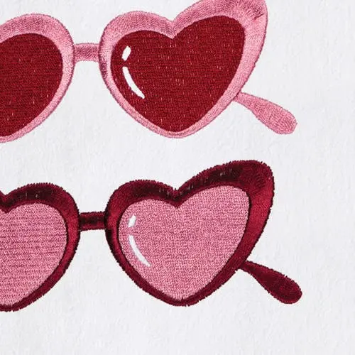 C&F HOME Heart Glasses Embroidered 100% Cotton Flour Sack Valentine's Day Dishtowel