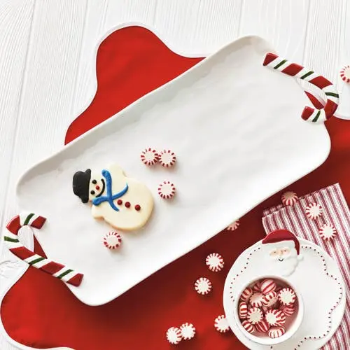 TAG Candy Cane Rectangular Serving Platter Multicolor Ceramic