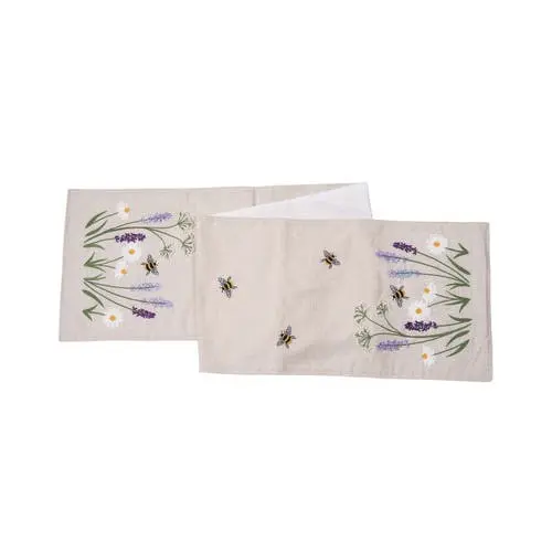 C&F HOME Lavender & Bee Garden Embroidered 100% Cotton Table Runner 13" X 72 - Green