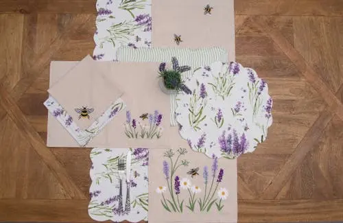 C&F HOME Lavender & Bee Garden Embroidered 100% Cotton Table Runner 13" X 72