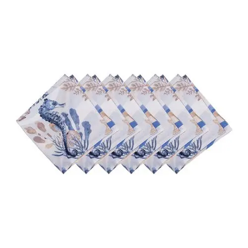 C&F HOME Seahorse Sands Reversible Graphic Print Machine Washable Napkins Set Of 6 - Gold