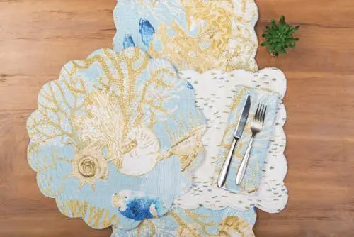 C&F HOME Belmont Reef Reversible Graphic Print Machine Washable Quilted Table Runner 14" X 51