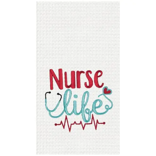 C&F HOME Nurse Life Kitchen And Bathroom Embroide Waffle Hand Towel - Red