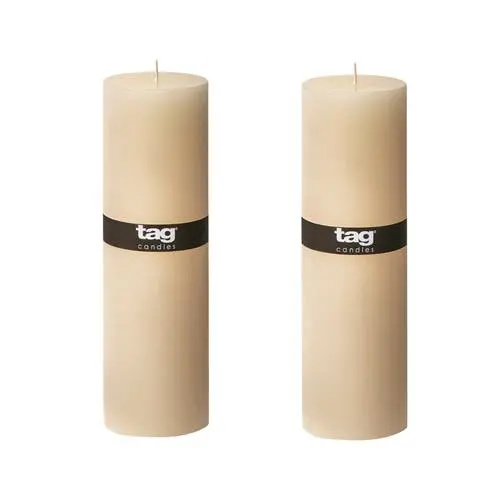 TAG Ivory Pillar Wax Candle Set Of 2 Unscented Long Burning - Beige