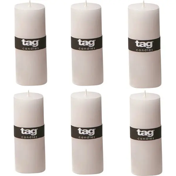 TAG Chapel Pillar Paraffin Wax Candle Set Of 6 Unscented - White