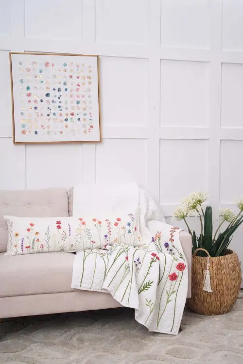 C&F HOME 50" X 60" Botanical Field Floral Embroidered Quilted Throw Blanket