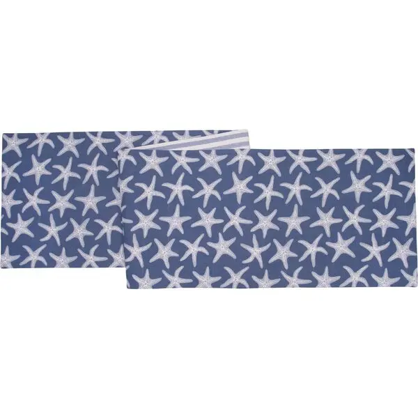 C&F HOME Calming Seas Starfish Reversible Graphic Print Machine Washable Table Runner 14" X 72 - White