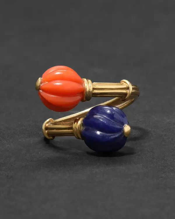 Alexis Bittar Vintage 1940s Spitzen & Furman Coral & Lapis Ring - Gold