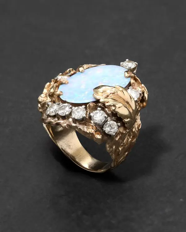 Alexis Bittar Vintage 1970s Opal And Diamond Ring - Gold