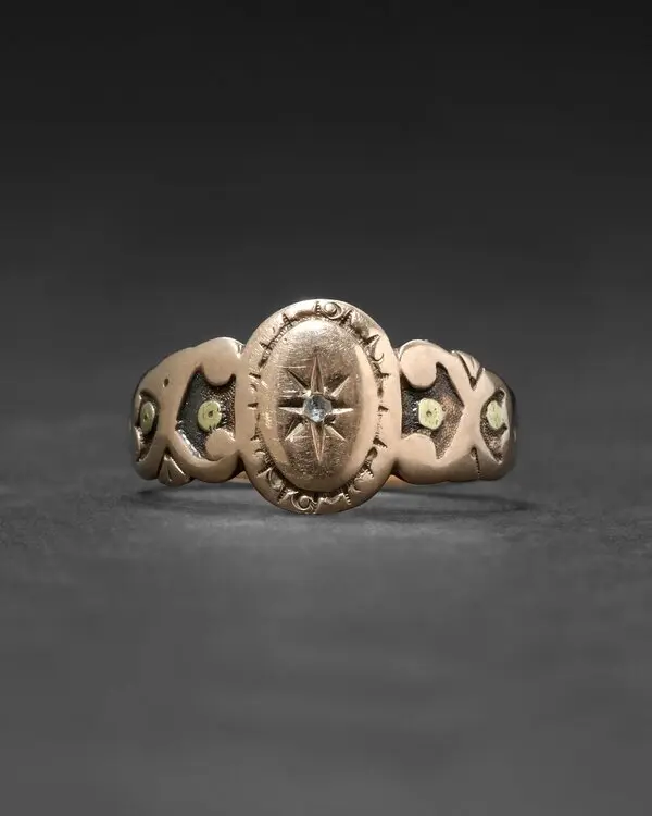 Alexis Bittar 1800s 10k Gold Signet Ring With Diamond Star Motif - Rose Gold