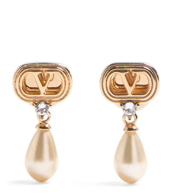 Valentino Garavani Swarovski Crystal-embellished Ovalette Logo Earrings - Gold