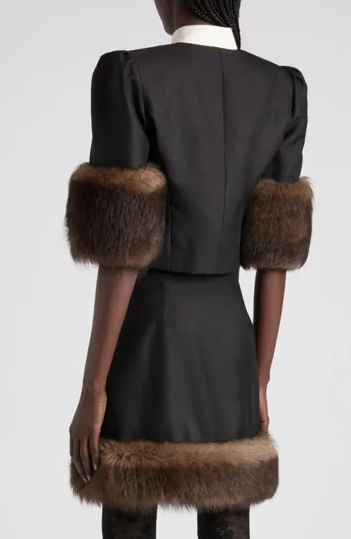Valentino Garavani Genuine Shearling Trim Silk Shantung Jacket