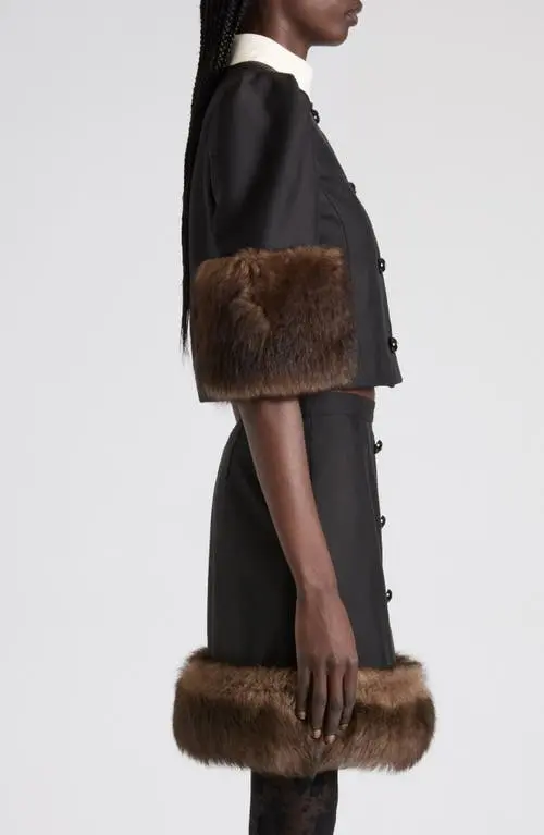 Valentino Garavani Genuine Shearling Trim Silk Shantung Jacket