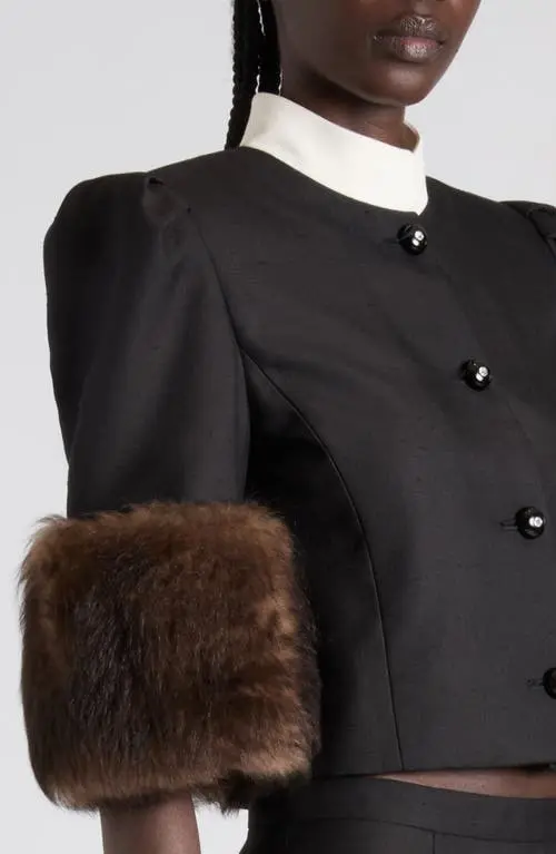 Valentino Garavani Genuine Shearling Trim Silk Shantung Jacket