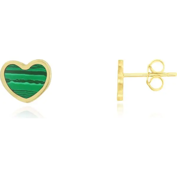 THE LOVERY Mini Heart Stud Earrings - Malachite