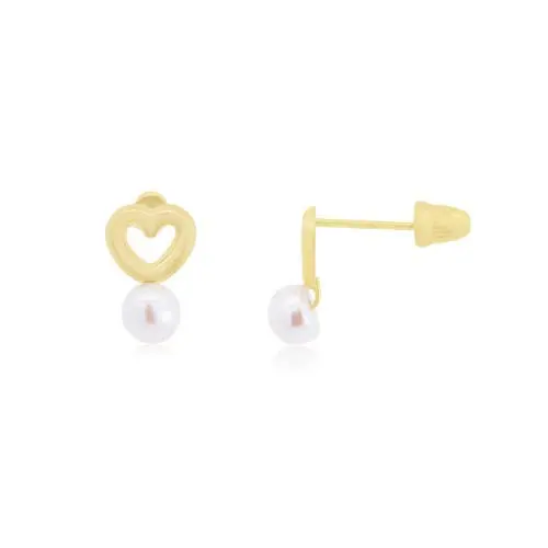 THE LOVERY FINE JEWELRY Baby Pearl Heart Stud Earrings - Yellow Gold