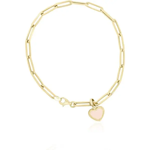 THE LOVERY FINE JEWELRY Heart Paperclip Chain Bracelet - Pink Pearl