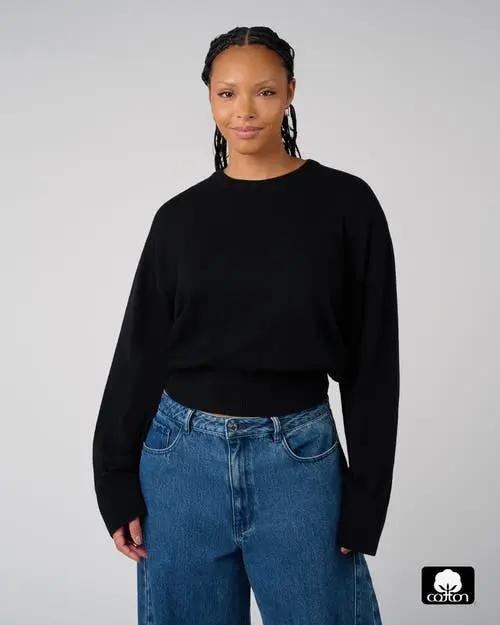 WeWoreWhat Cropped Cotton-wool Blend Crewneck Sweater