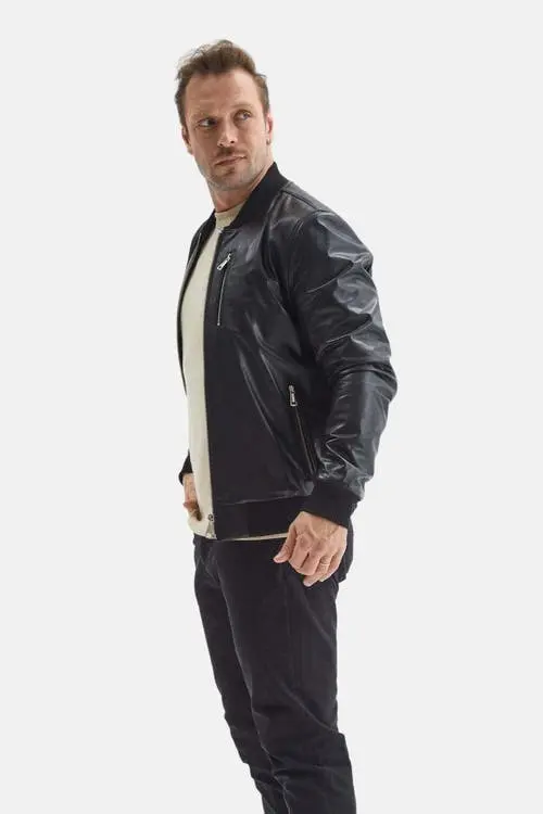 FURNIQ UK Leather Bomber Jacket