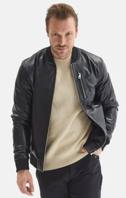 FURNIQ UK Leather Bomber Jacket