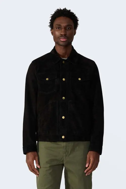 FURNIQ UK Ollie Suede Trucker Jacket - Black
