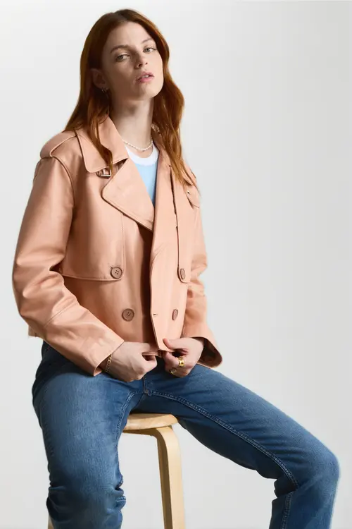 FURNIQ UK Lola Leather Jacket - Peach