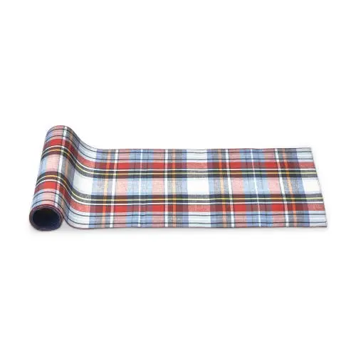 TAG Weekend Plaid Blue Black Cotton Table Runner Décor - Red