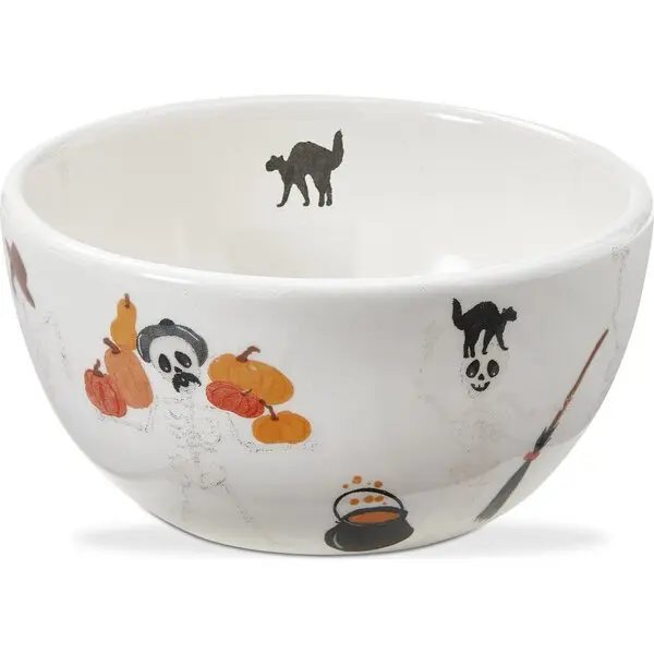 TAG Dancing Skeleton Ceramic Serving Bowl Halloween Multicolor - Multicolored