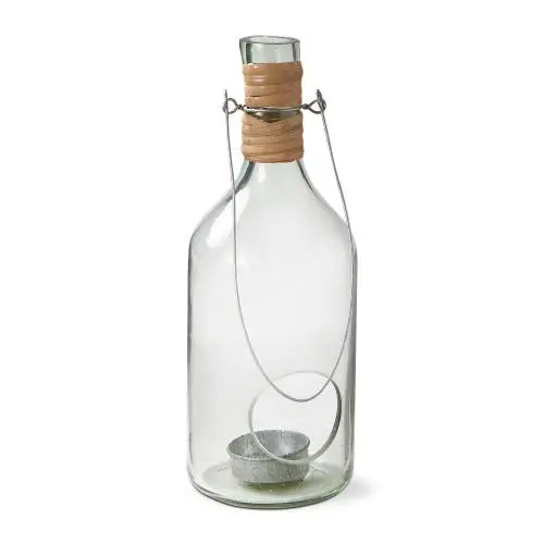 TAG Recycled Blown Glass Bottle Lantern Tealight Candle Holder - Clear