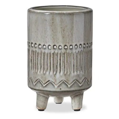 TAG Olema Carved Grey Glazed Terracotta Planter Decorative Use