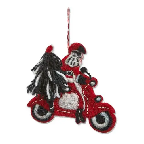 TAG Santa On Moped Christmas Ornament Wool Tree Decor - Red