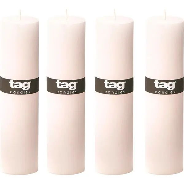 TAG Chapel Pillar Candles Unscented Long Burning Set Of 4 - White