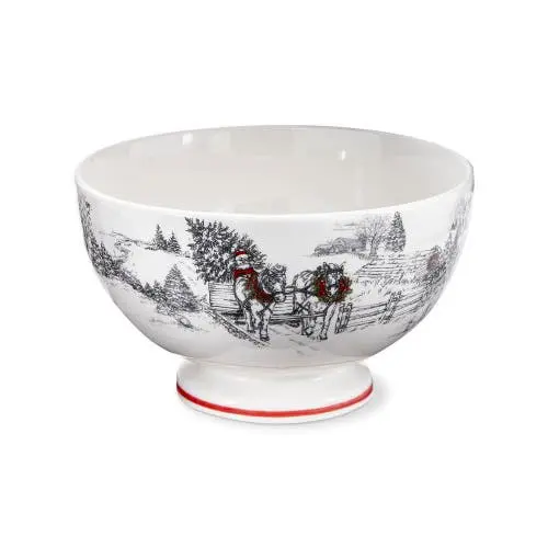 TAG Farmhouse Christmas Earthenware White Pedestal Bowl - Multicolored