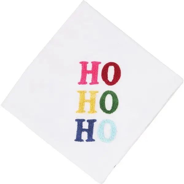 CAROL & FRANK Rainbow "ho Ho Ho" 100% Cotton Christmas Set Of 4 Cloth Napkins - White
