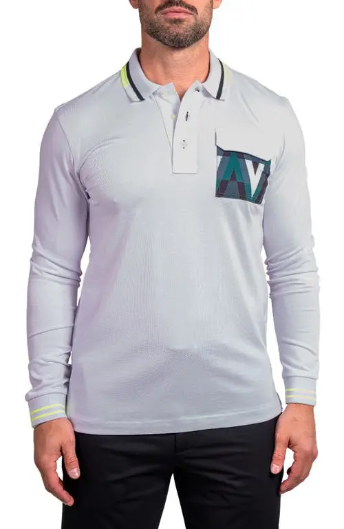 MACEOO Ascension 0082 Tipped Long Sleeve Polo - White